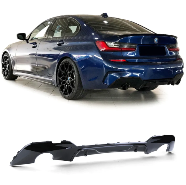 BMW 3 Series Rear Diffuser M-Performance G20 Gloss Black - Twin Outlet ...