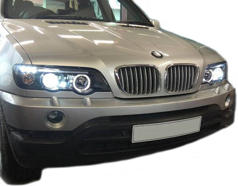 BMW X5 E53 2000-2003 Black LED Angel Eye Projector Headlights – 2xcite